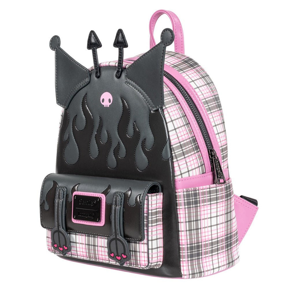 Loungefly Leather: Sanrio Kuromi Flames Plaid Mini Backpack – The ...